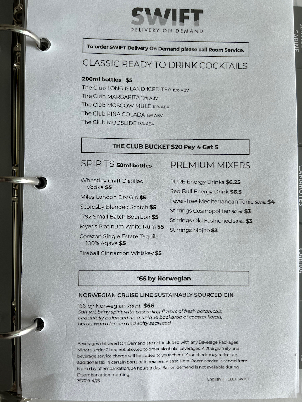 Room service menus on Norwegian Joy (including The Haven) – The Chill ...