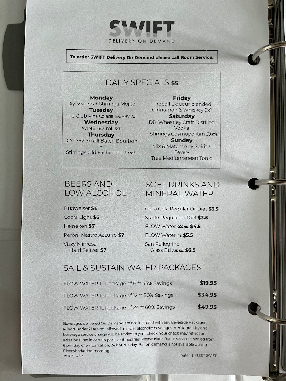 Room service menus on Norwegian Joy (including The Haven) – The Chill ...