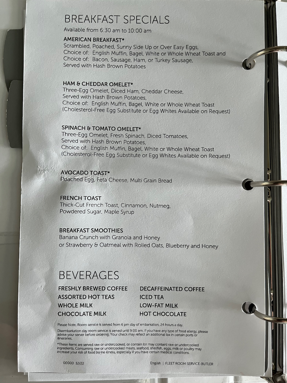 Room service menus on Norwegian Joy (including The Haven) – The Chill ...