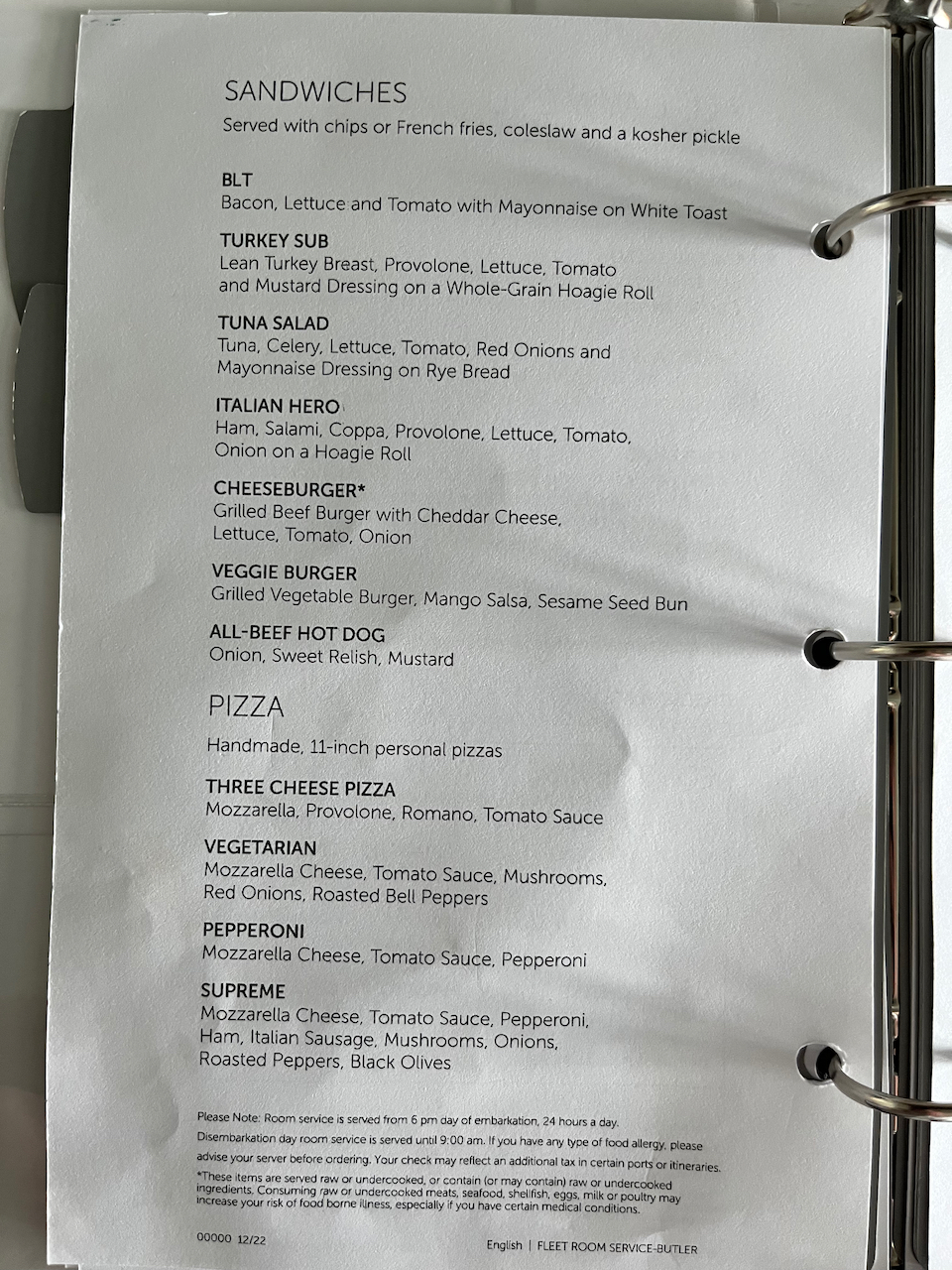 Room service menus on Norwegian Joy (including The Haven) – The Chill ...