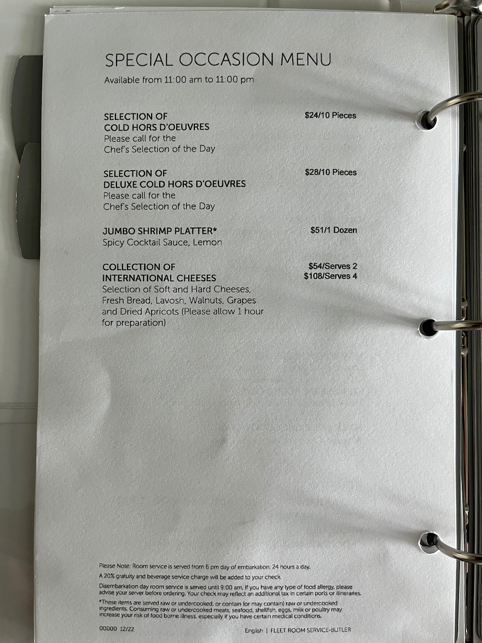 Room service menus on Norwegian Joy (including The Haven) – The Chill ...