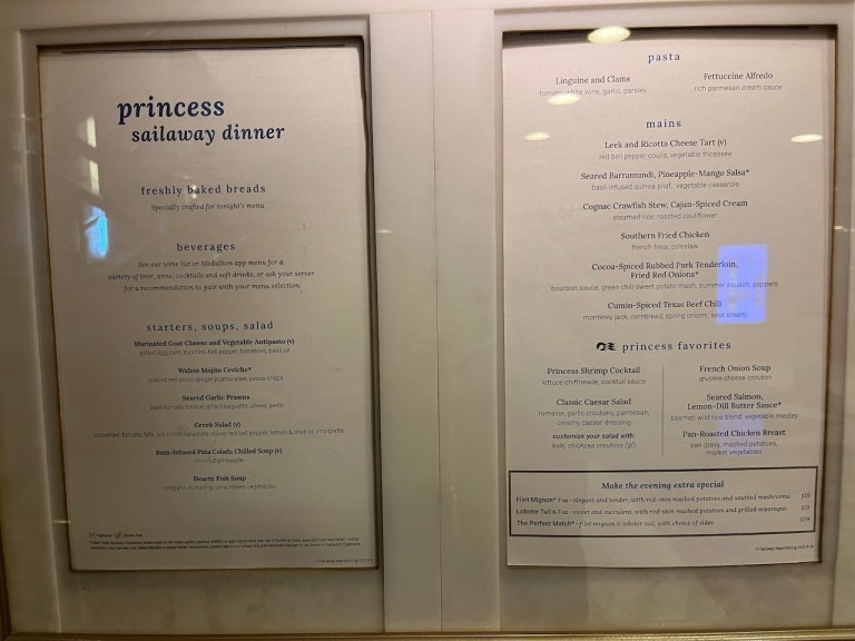 Menus on Caribbean Princess – The Chill Cruiser