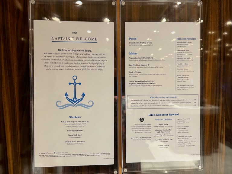 Main dining room menus on Sky Princess – The Chill Cruiser