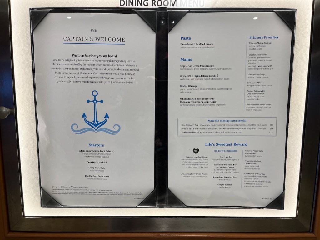 Main dining room menus on Enchanted Princess (10-day Caribbean) – The ...
