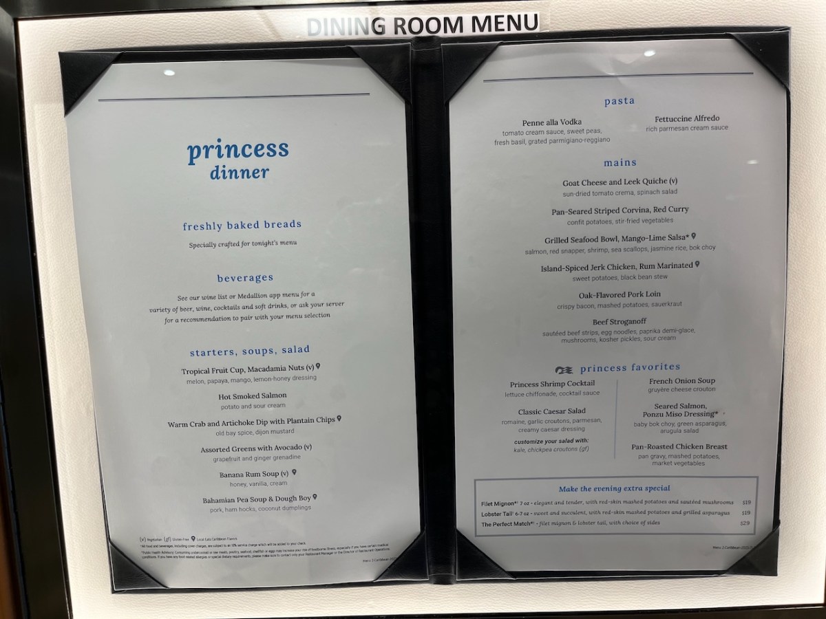 Main dining room menus on Enchanted Princess (10-day Caribbean) – The ...